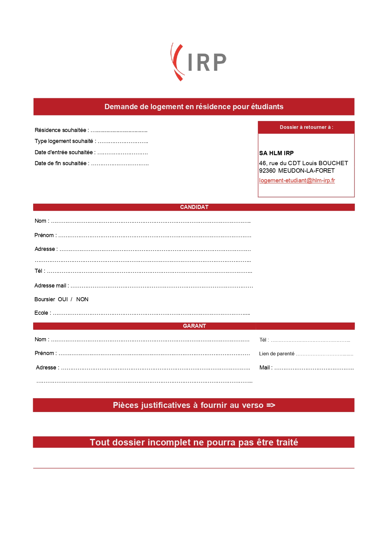 FAIRE UNE DEMANDE DE LOGEMENT - HLM IRP